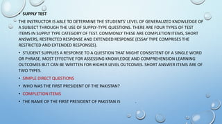 Paper pencil testing selection type items and supply type items | PPTX