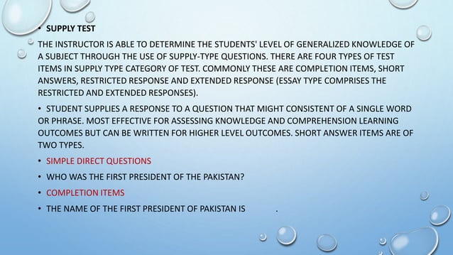 Paper pencil testing selection type items and supply type items | PPTX