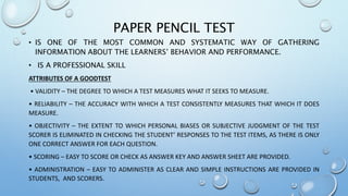 PAPER PENCIL TESTING-SELECTION TYPE ITEMS AND SUPPLY TYPE ITEMS-WEEK 9 ...