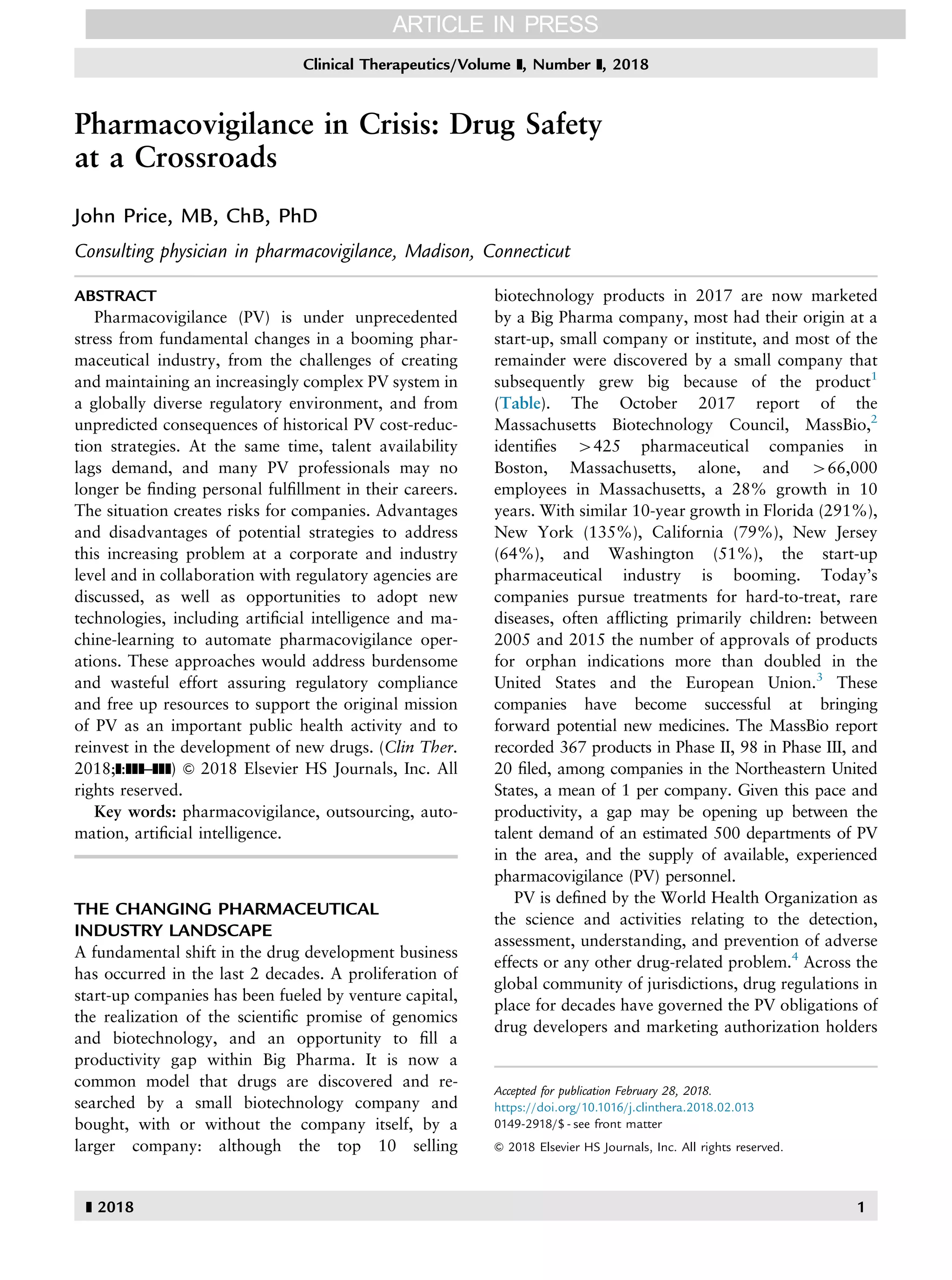 "Pharmacovigilance in Crisis: Drug Safety at a Crossroads, 2018". | PDF