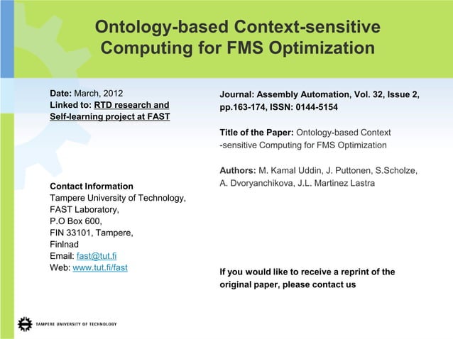 Ontology Based Context Sensitive Computing For Fms Optimization Ppt