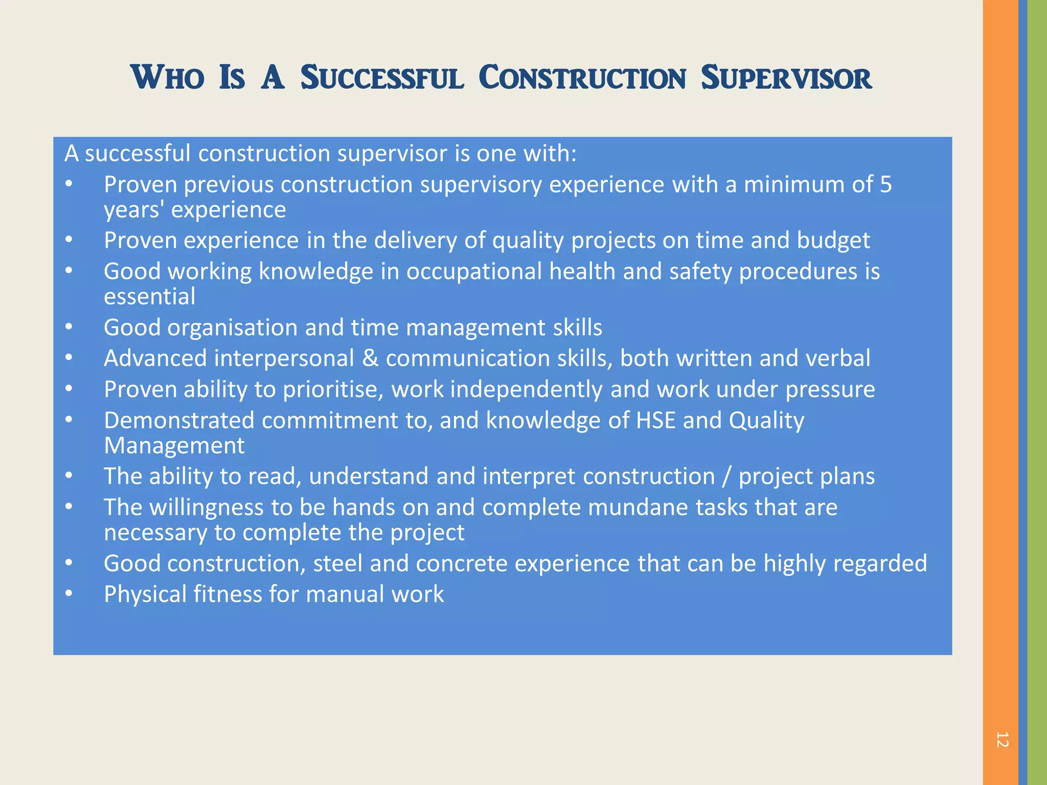 PROJECT CONSTRUCTION SUPERVISOR AND SUPERVISION | PDF
