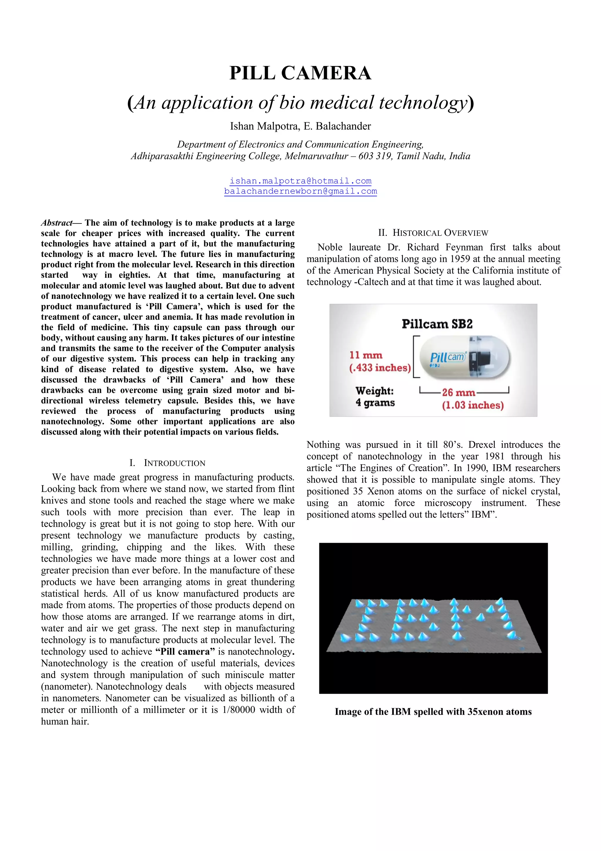 Pill Camera - An Application of Bio Medical Technology | PDF