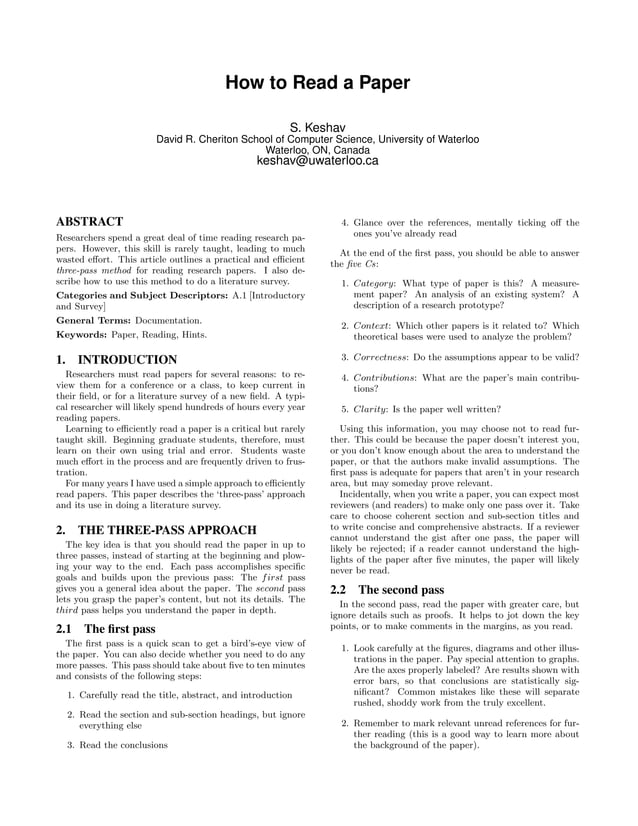 How to read a paper | PDF