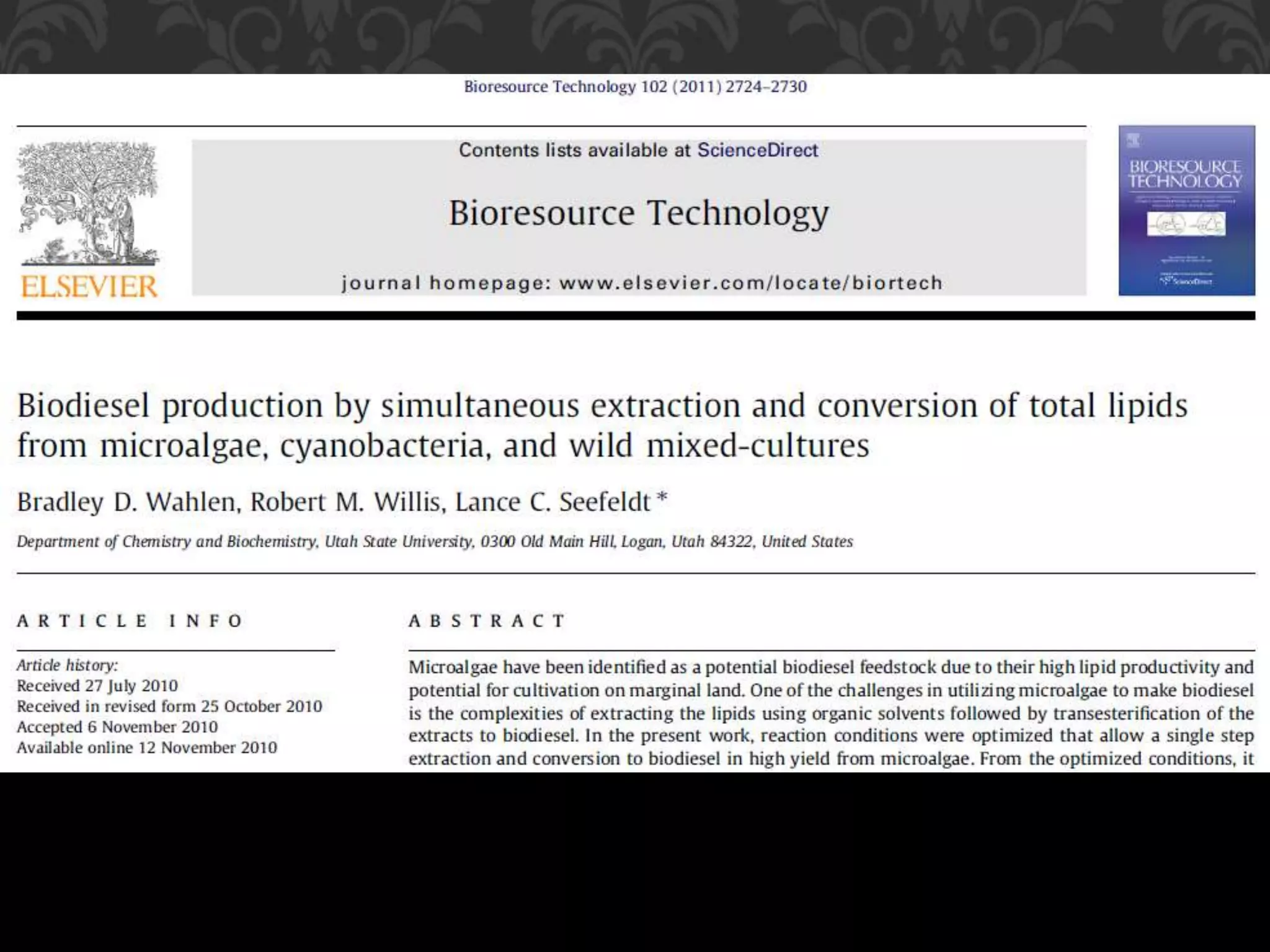 Biodiesel production by simultaneous extraction and conversion of total ...
