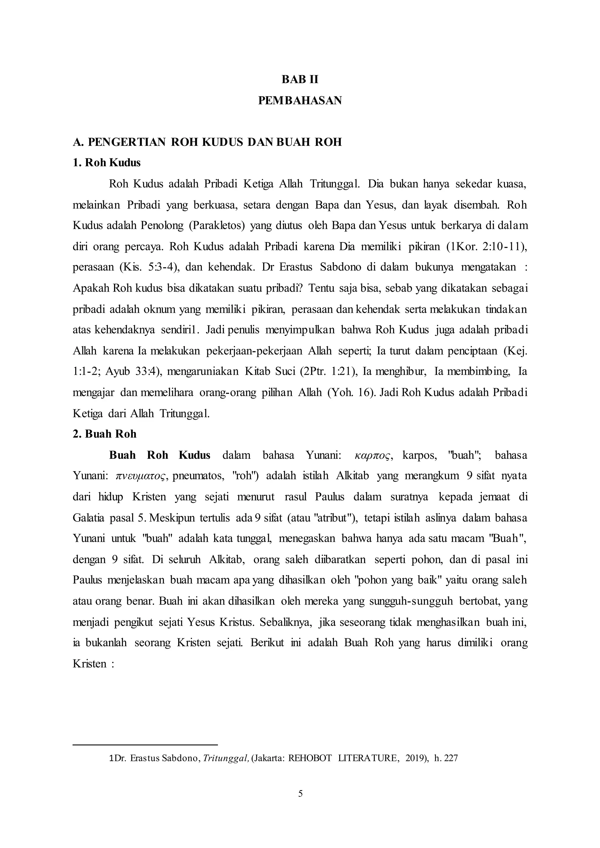 Paper Peran Roh Kudus di dalam Gereja dan Buah Roh | PDF