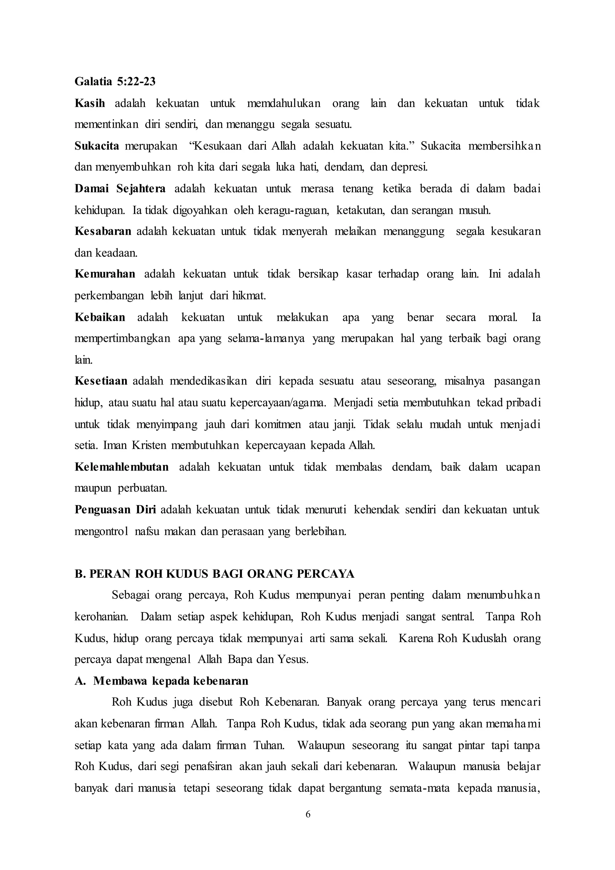 Paper Peran Roh Kudus di dalam Gereja dan Buah Roh | PDF