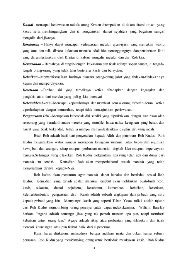Paper Peran Roh Kudus di dalam Gereja dan Buah Roh | PDF