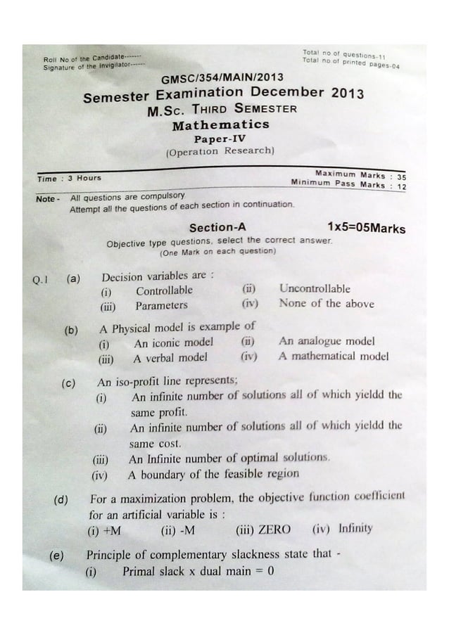MSC 3rd IIIrd Sem Old Papers Maths Mathematics Group B | PDF