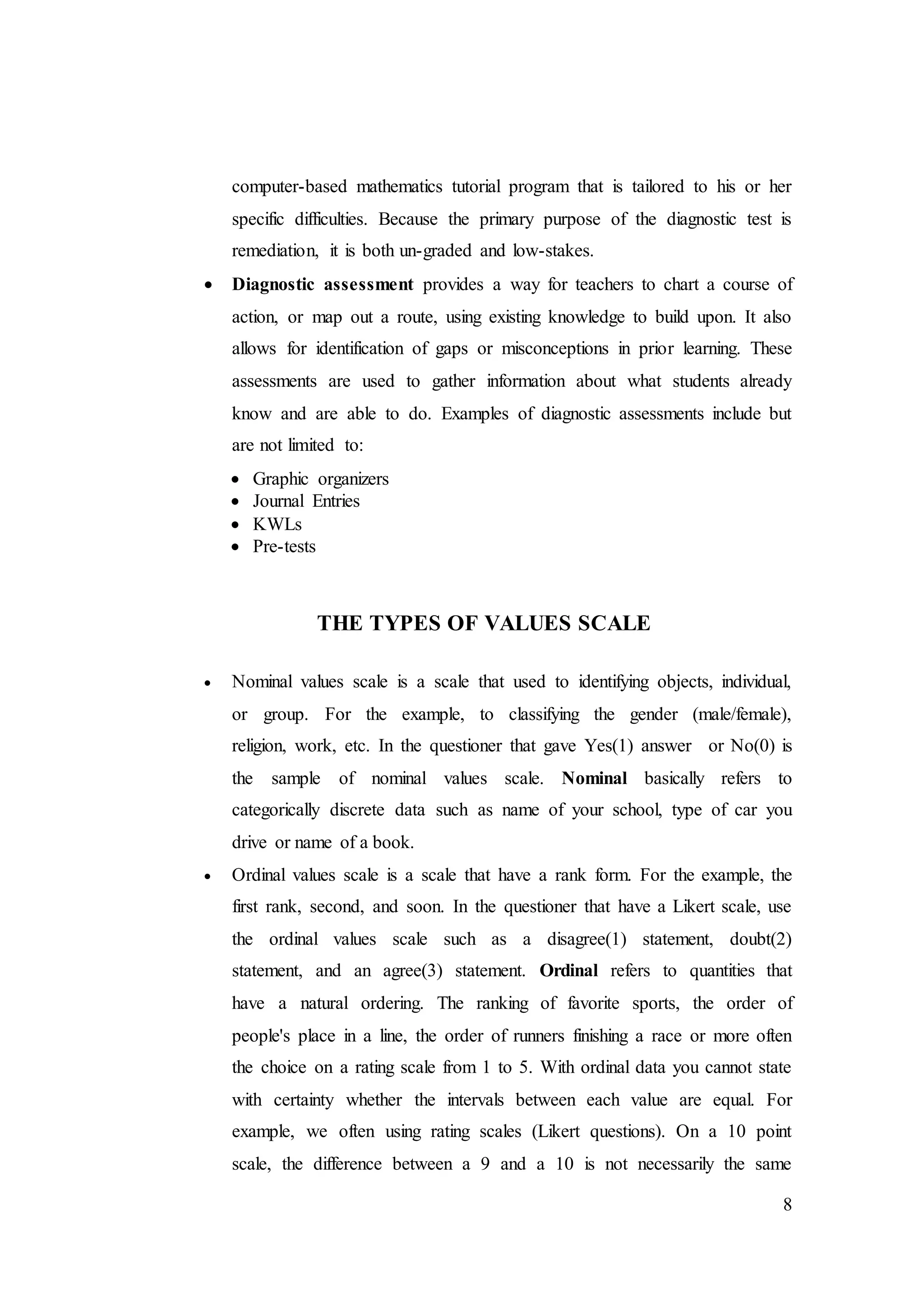 PHYSICS ASSESSMENT General Types of Assessment and The Types of Scales ...