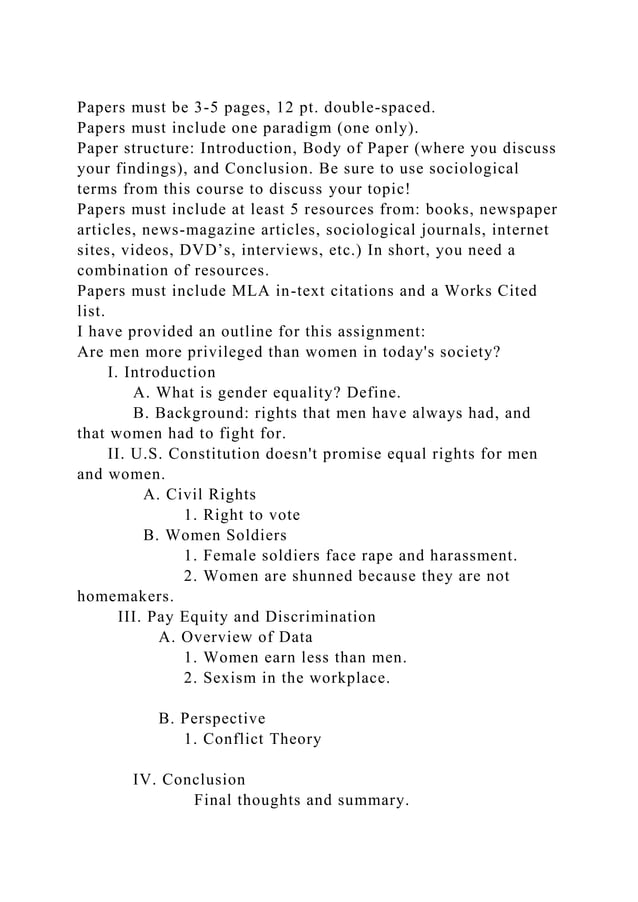 Papers must be 3-5 pages, 12 pt. double-spaced.Papers must include.docx