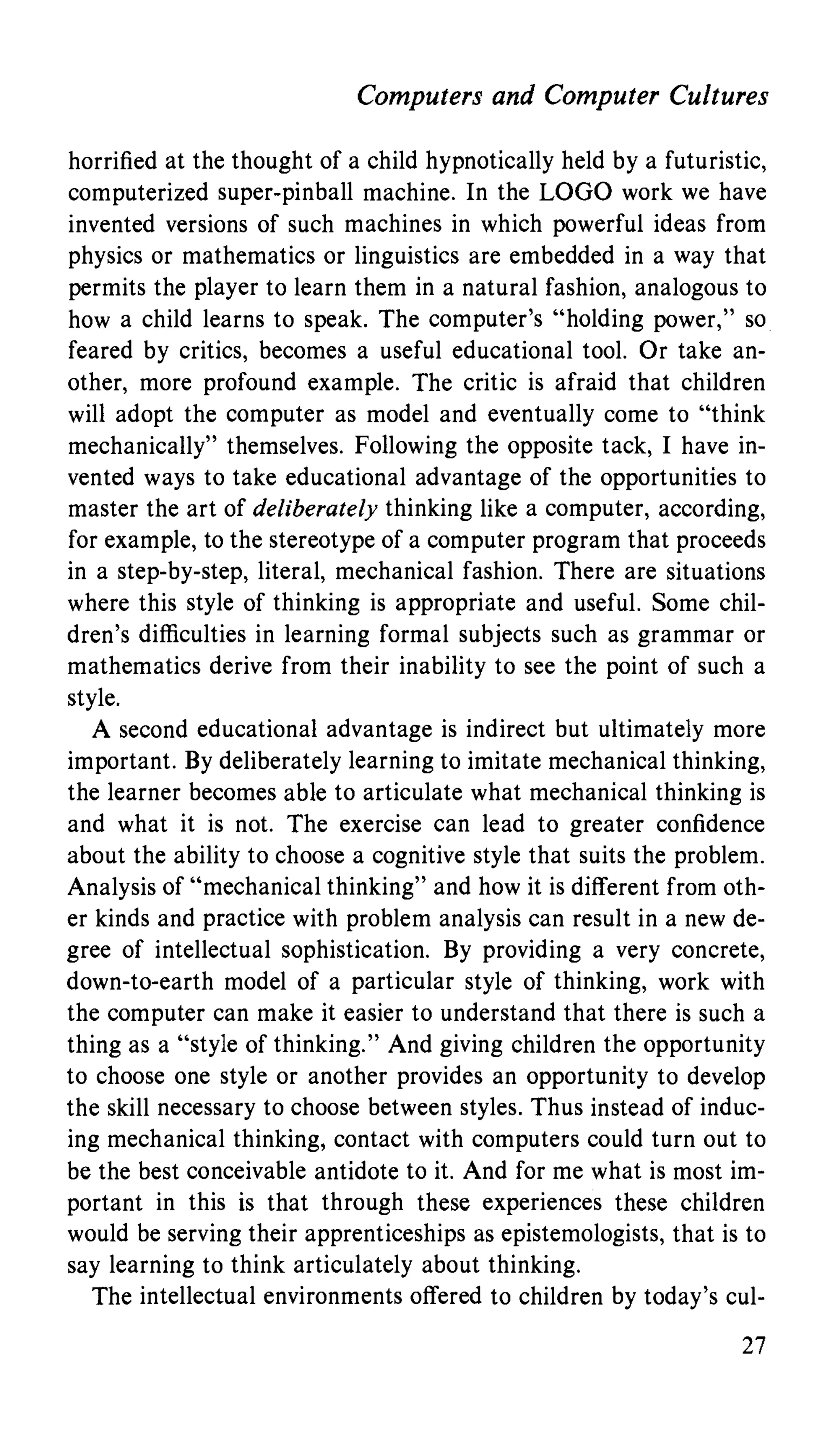 Papert, Seymour (1980). MINDSTORMS. Children, Computers and Powerful ...