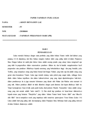 Paper tafsiran injil lukas | DOCX