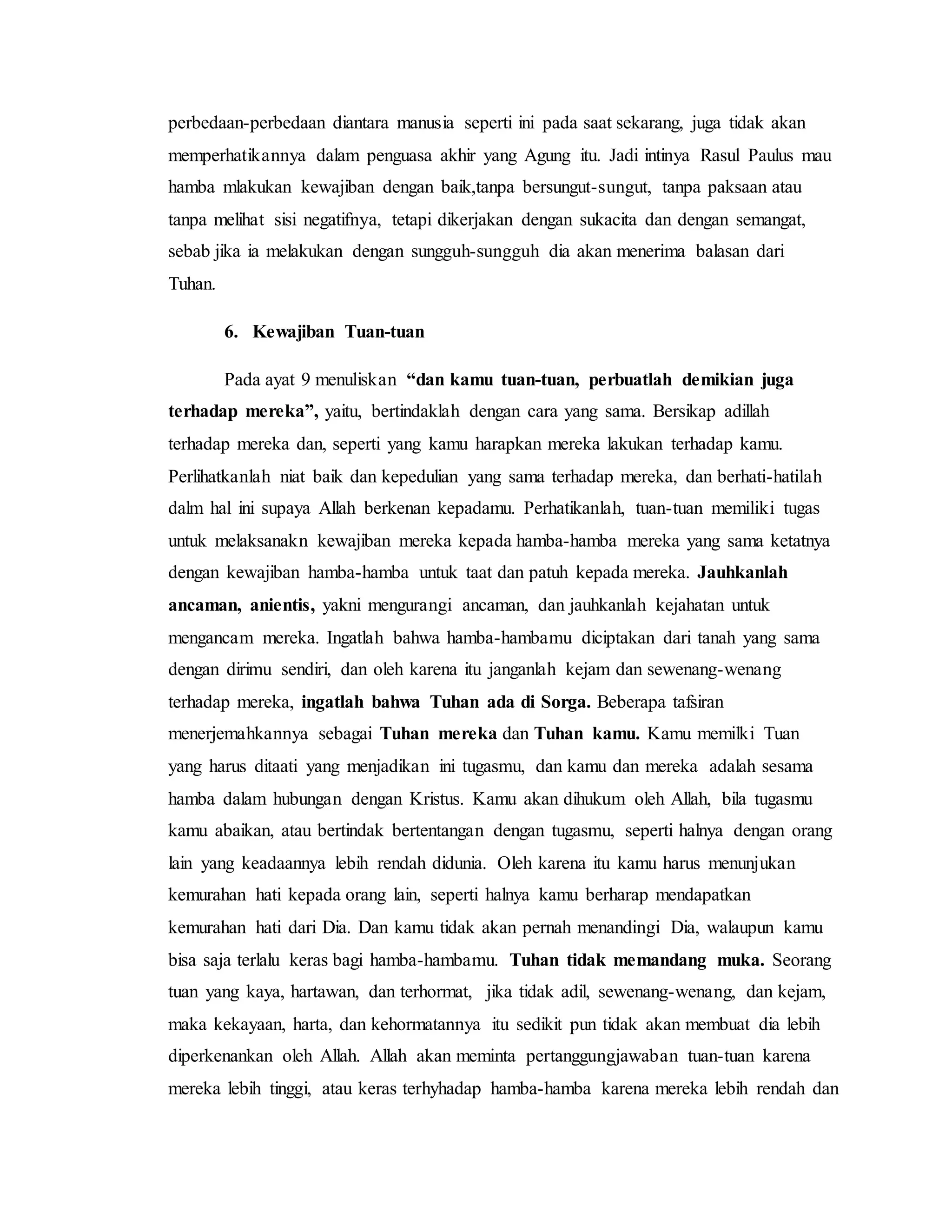 Paper Tafsir Perjanjian Baru, Efesus 6:1-9, Yoshua Nickson Sina | PDF