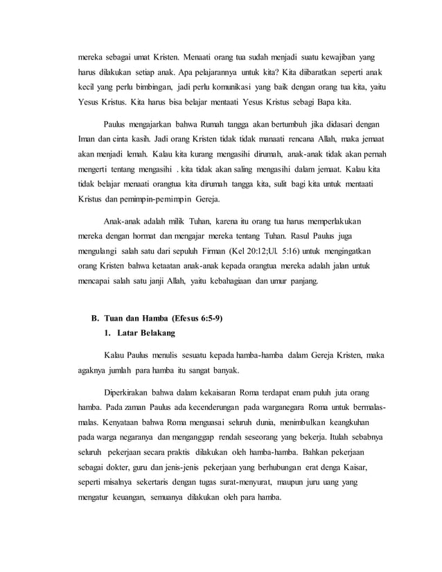 Paper Tafsir Perjanjian Baru, Efesus 6:1-9, Yoshua Nickson Sina | PDF