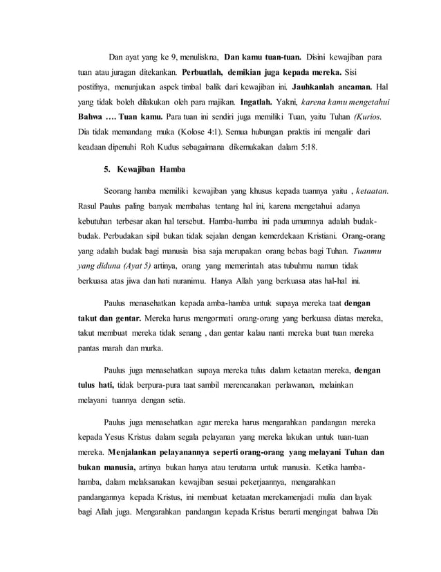 Paper Tafsir Perjanjian Baru, Efesus 6:1-9, Yoshua Nickson Sina | PDF