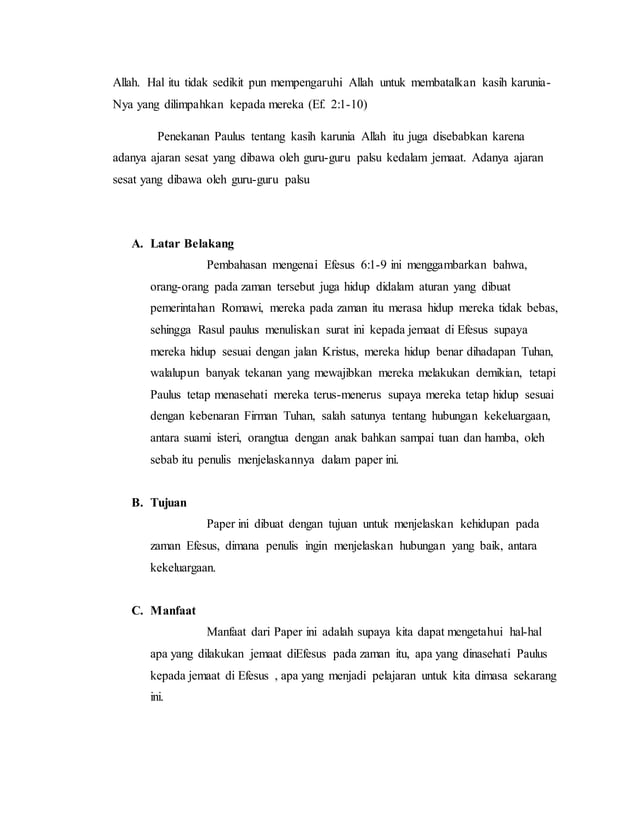 Paper Tafsir Perjanjian Baru, Efesus 6:1-9, Yoshua Nickson Sina | PDF