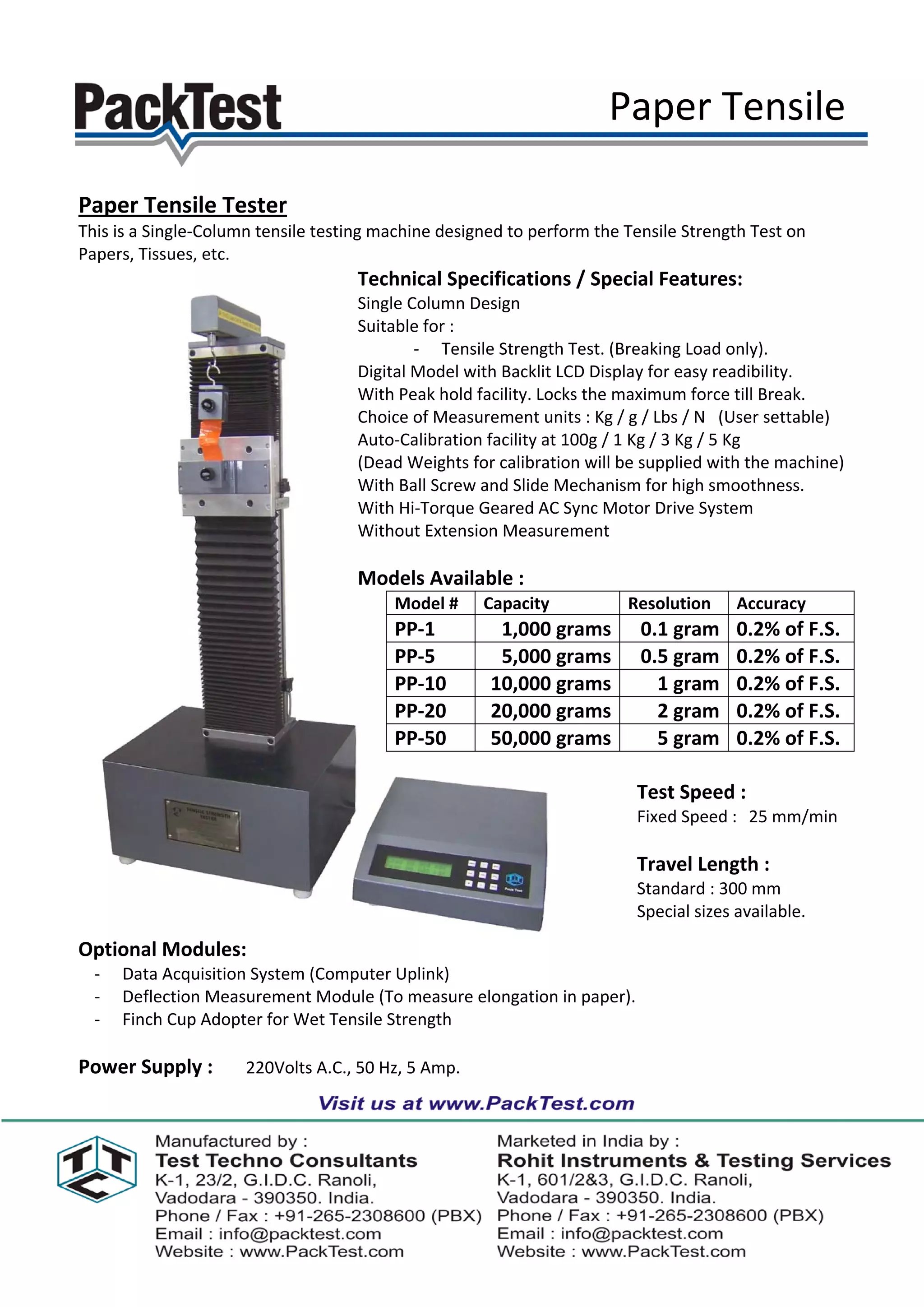 Paper tensile tester | PDF