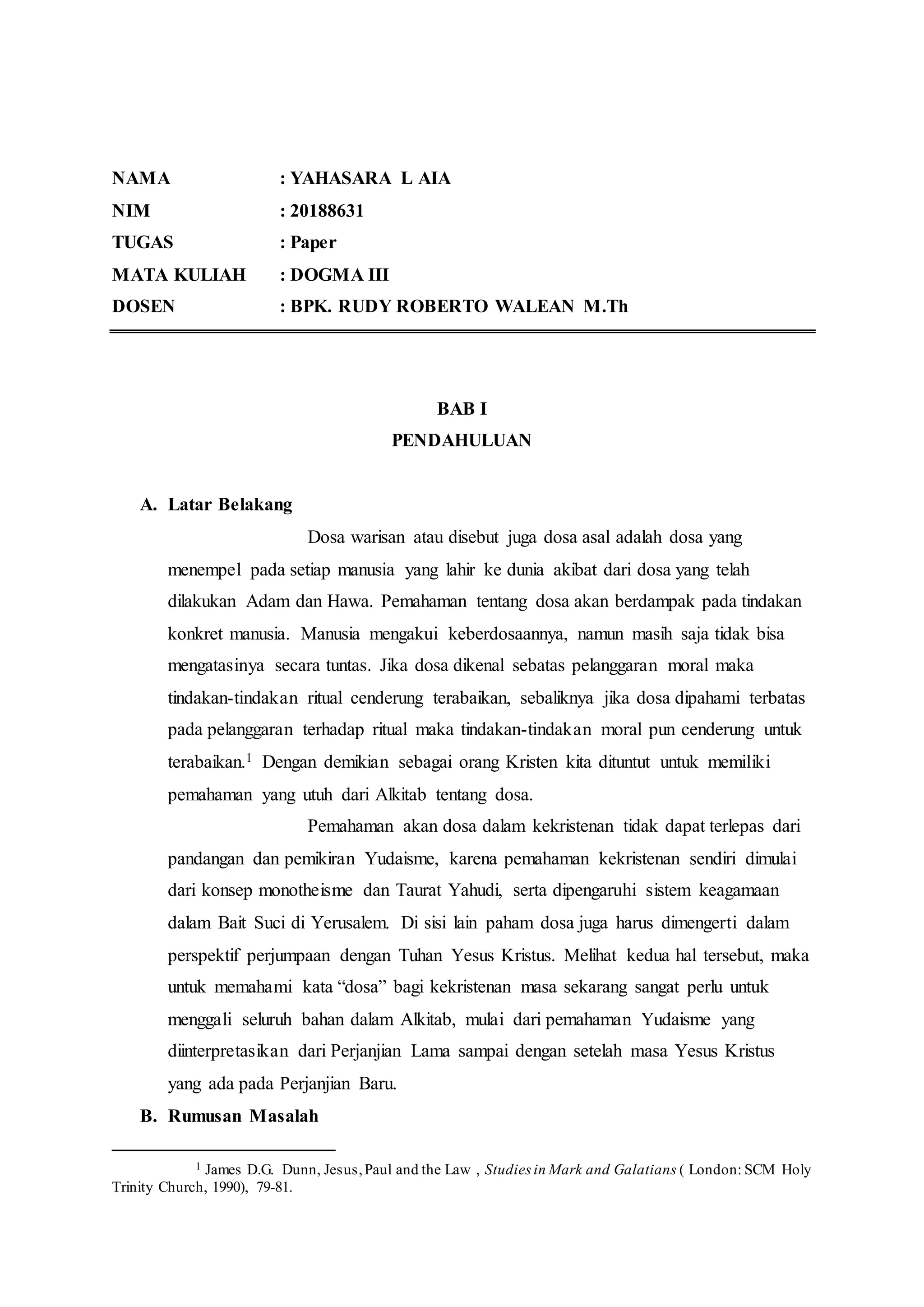 Paper tentang dosa warisan | DOCX