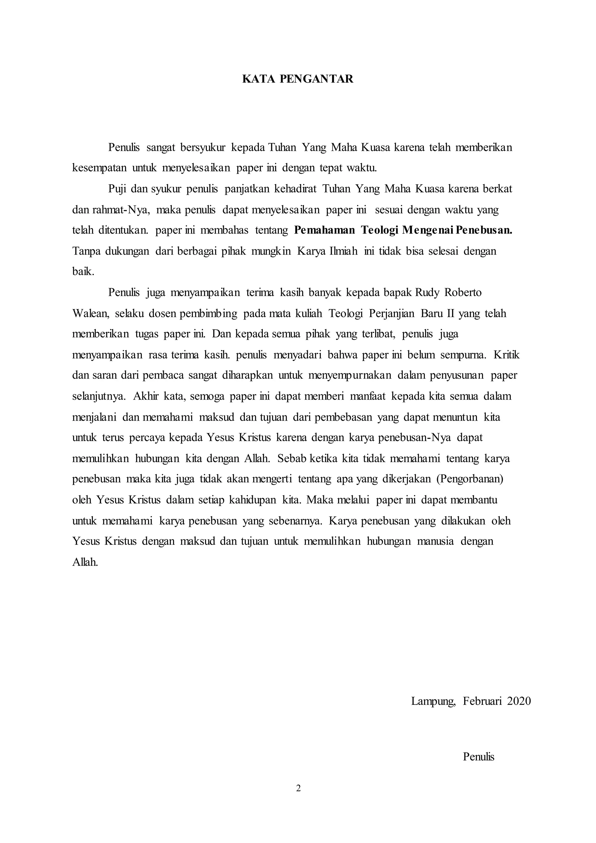 Paper teologi perjanjian baru "PENEBUSAN" (Ferdianus Seo) | DOCX