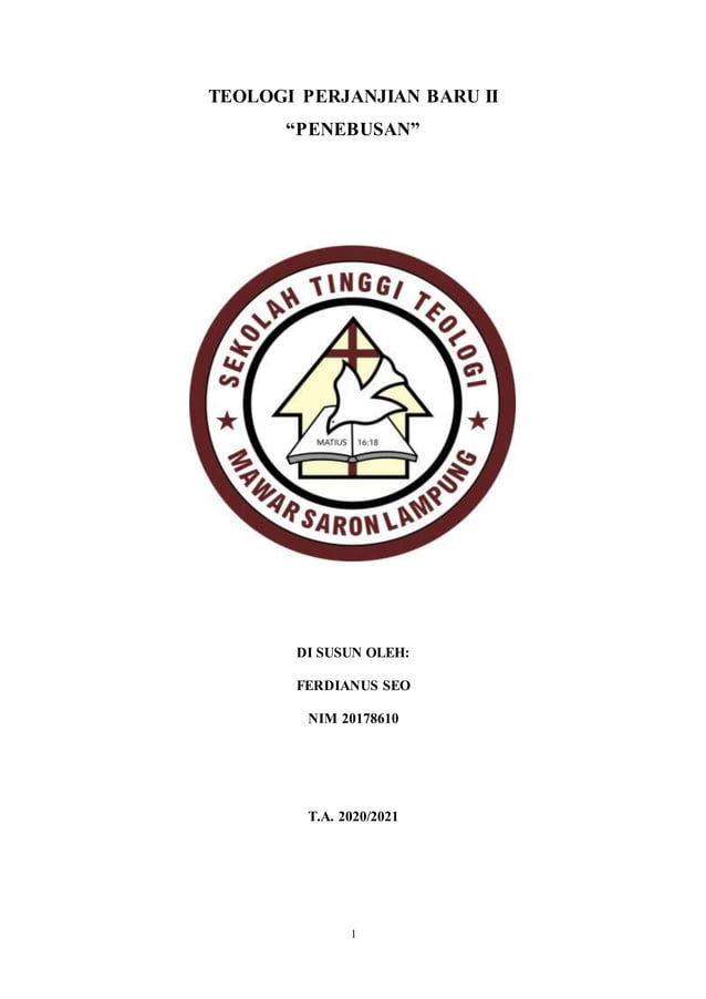Paper teologi perjanjian baru "PENEBUSAN" (Ferdianus Seo) | PDF