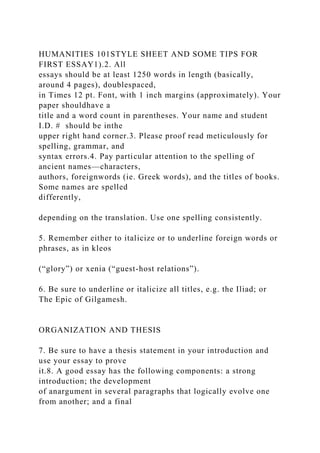 Paper Topics for Humanities 101 Essay Question # 1Pleas.docx