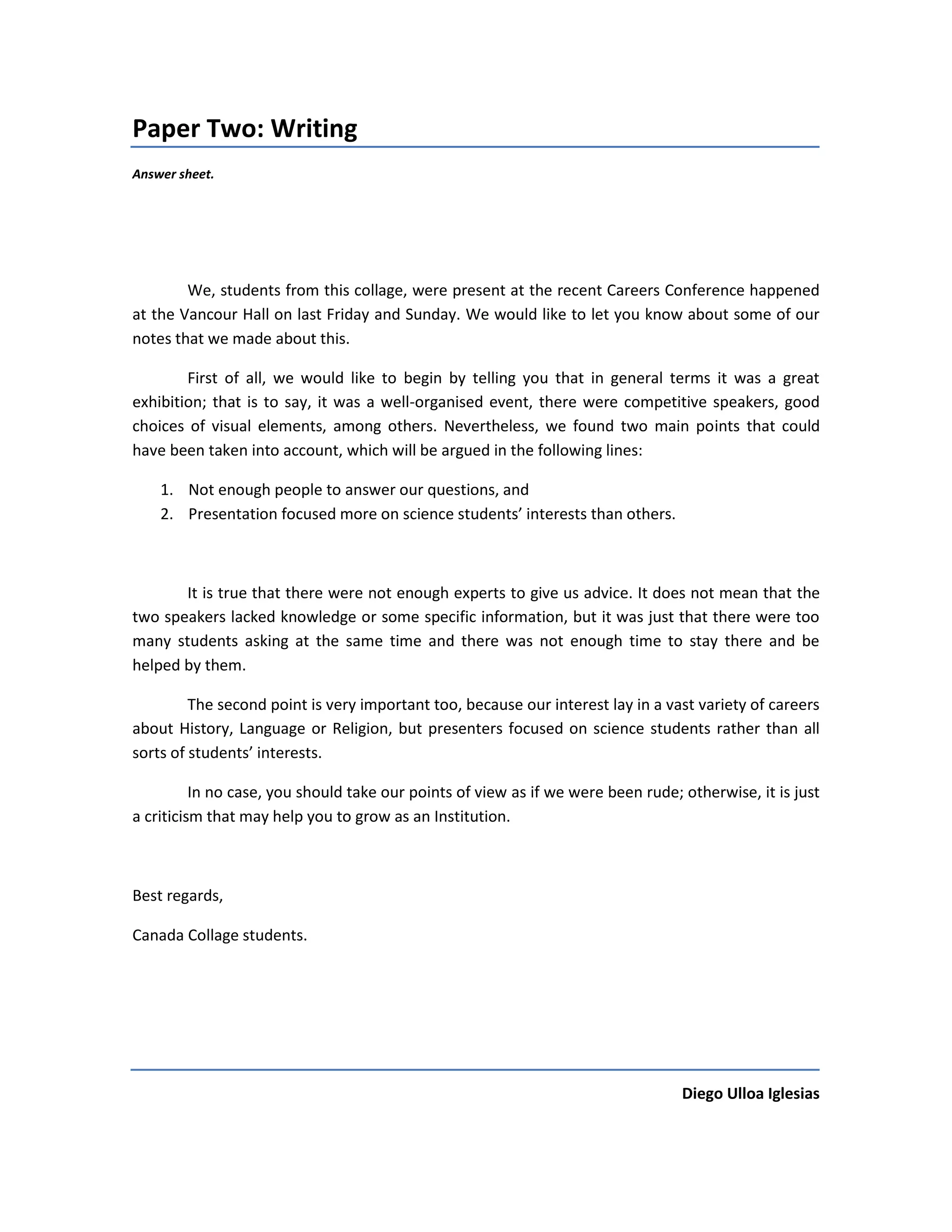 Paper Two (Answer Sheet) | PDF