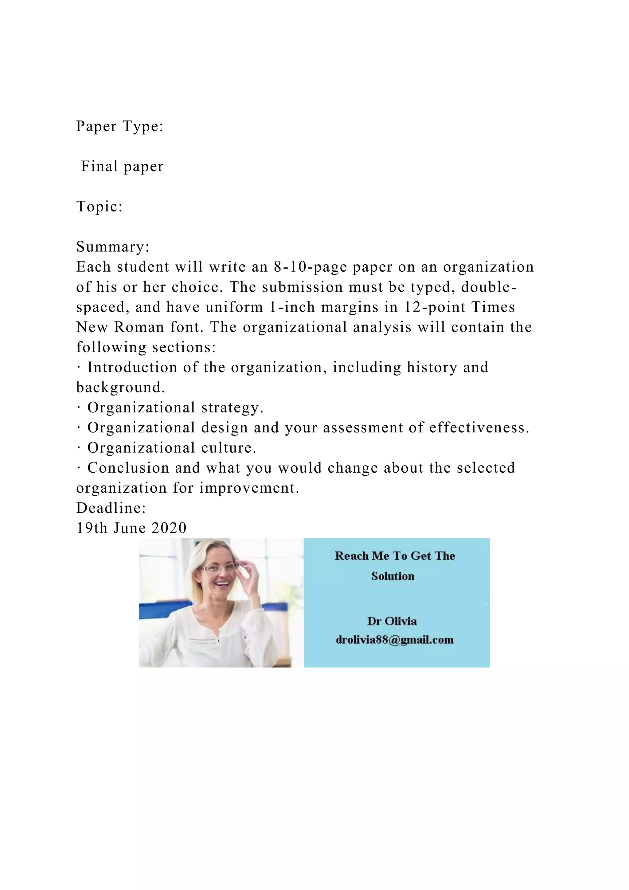 Paper Type Final paperTopicSummaryEach student wi.docx