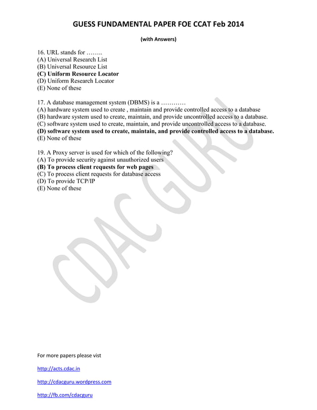 GUESS FUNDAMENTAL PAPER FOE CCAT Feb 2014 | PDF
