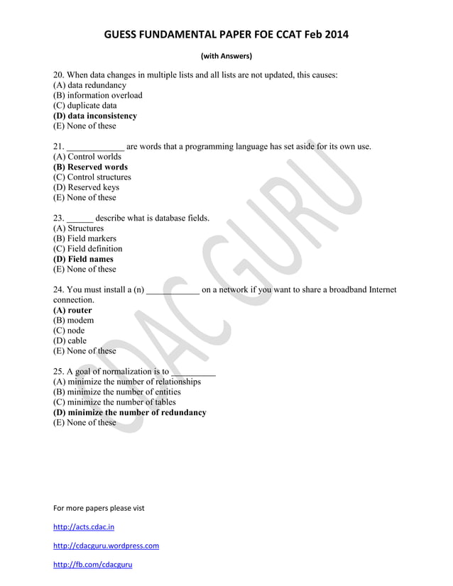 GUESS FUNDAMENTAL PAPER FOE CCAT Feb 2014 | PDF