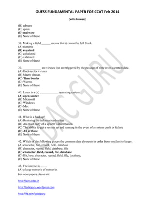 GUESS FUNDAMENTAL PAPER FOE CCAT Feb 2014 | PDF | Databases | Computer ...