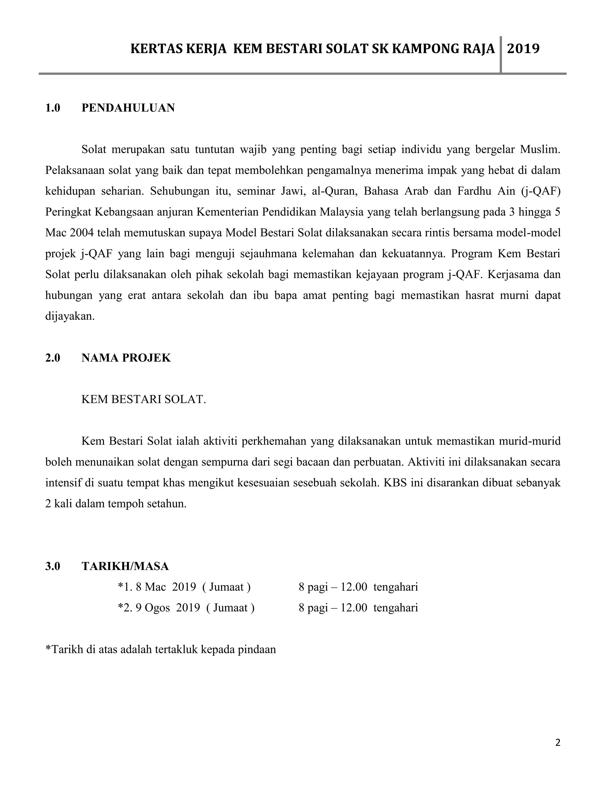 KERTAS KERJA KEM BESTARI SOLAT 2019 | PDF