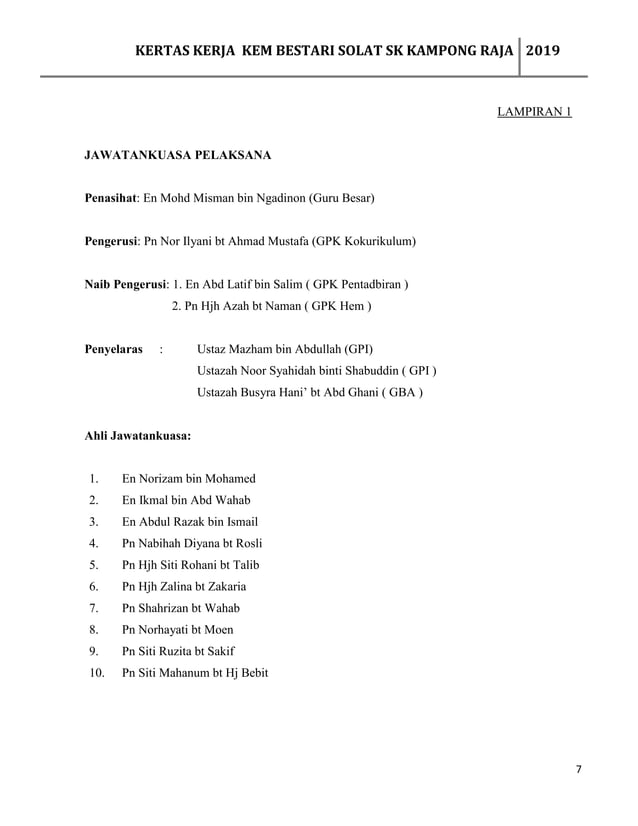 KERTAS KERJA KEM BESTARI SOLAT 2019 | PDF