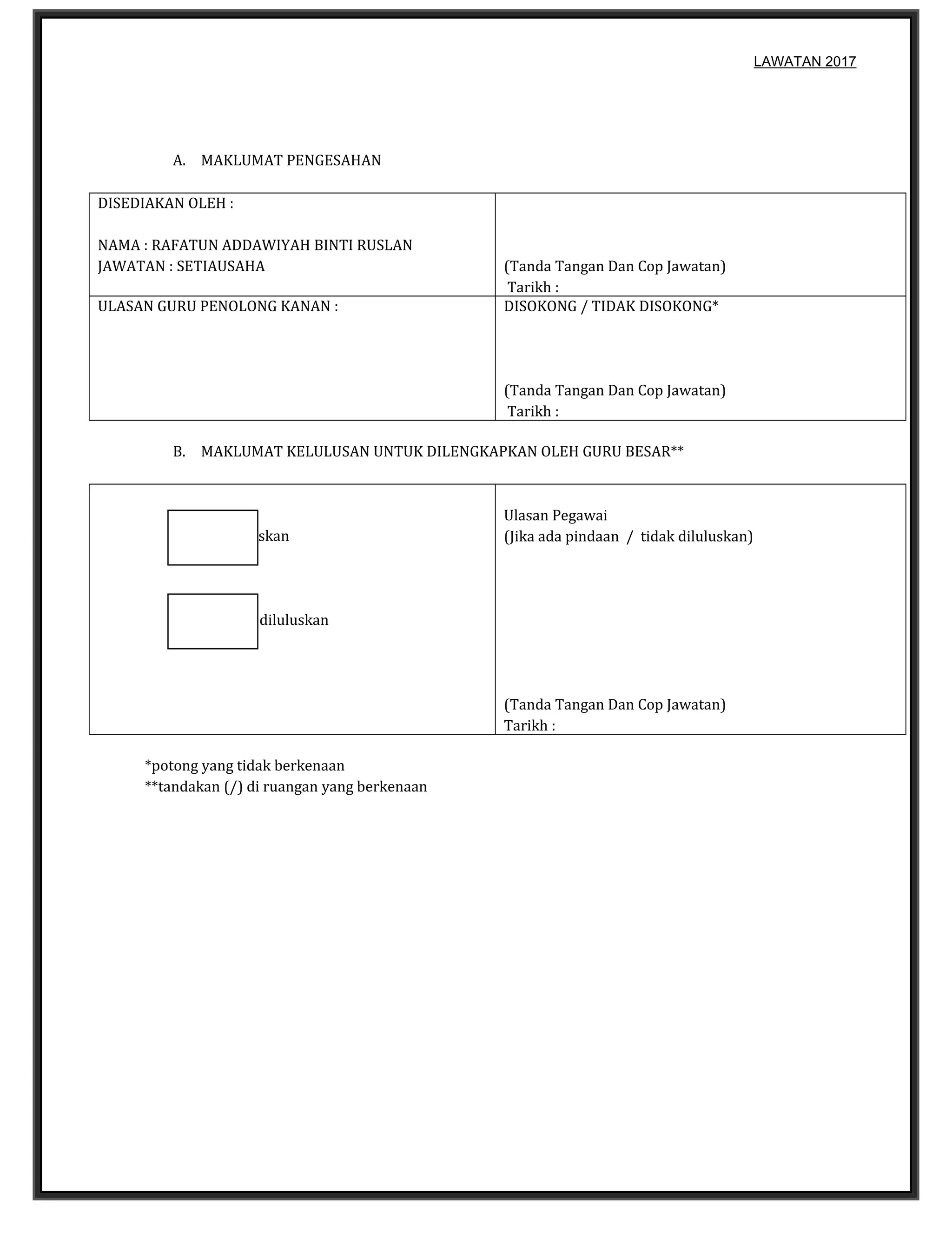 Paperwork lawatan PRS | DOC