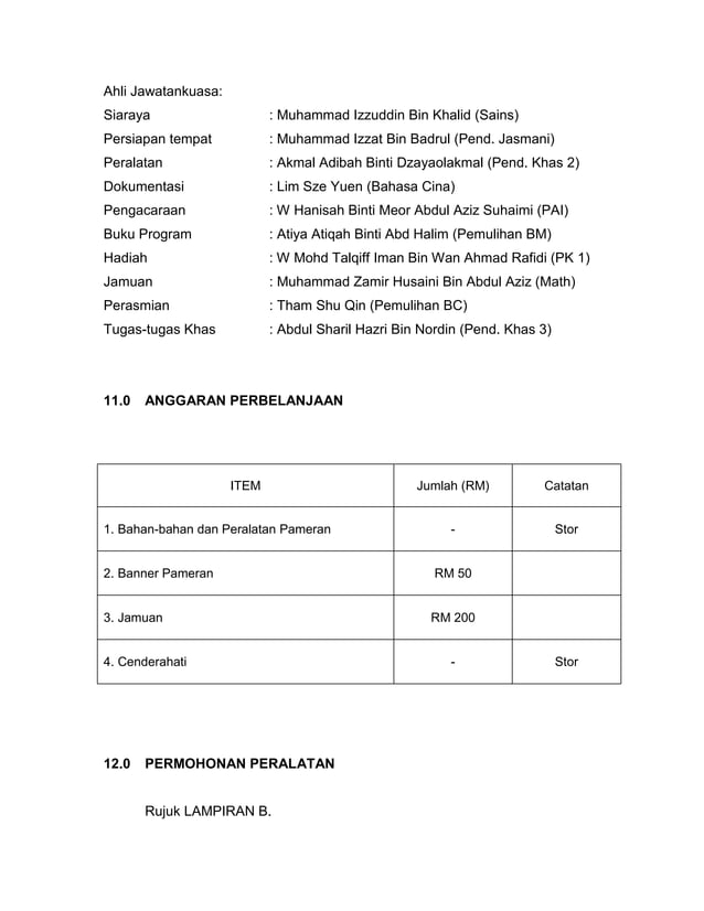 Paperwork pameran persatuan | DOCX