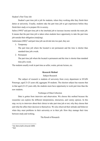 THE MATURITY AND THE STUDENT’S PART TIME JOB | PDF