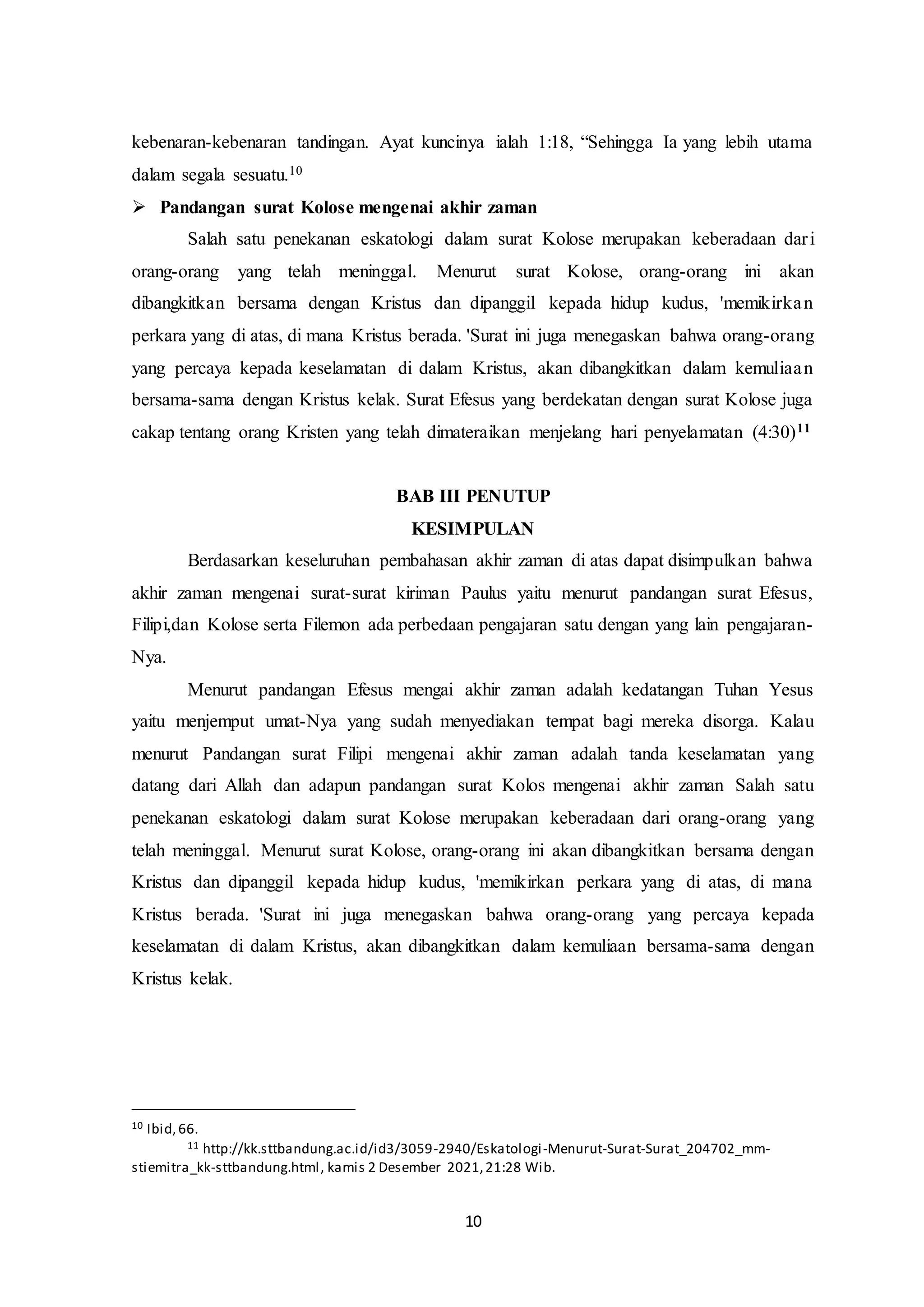 Papper pandangan akhir zaman dalam surat efesus, filipi, filemon dan ...