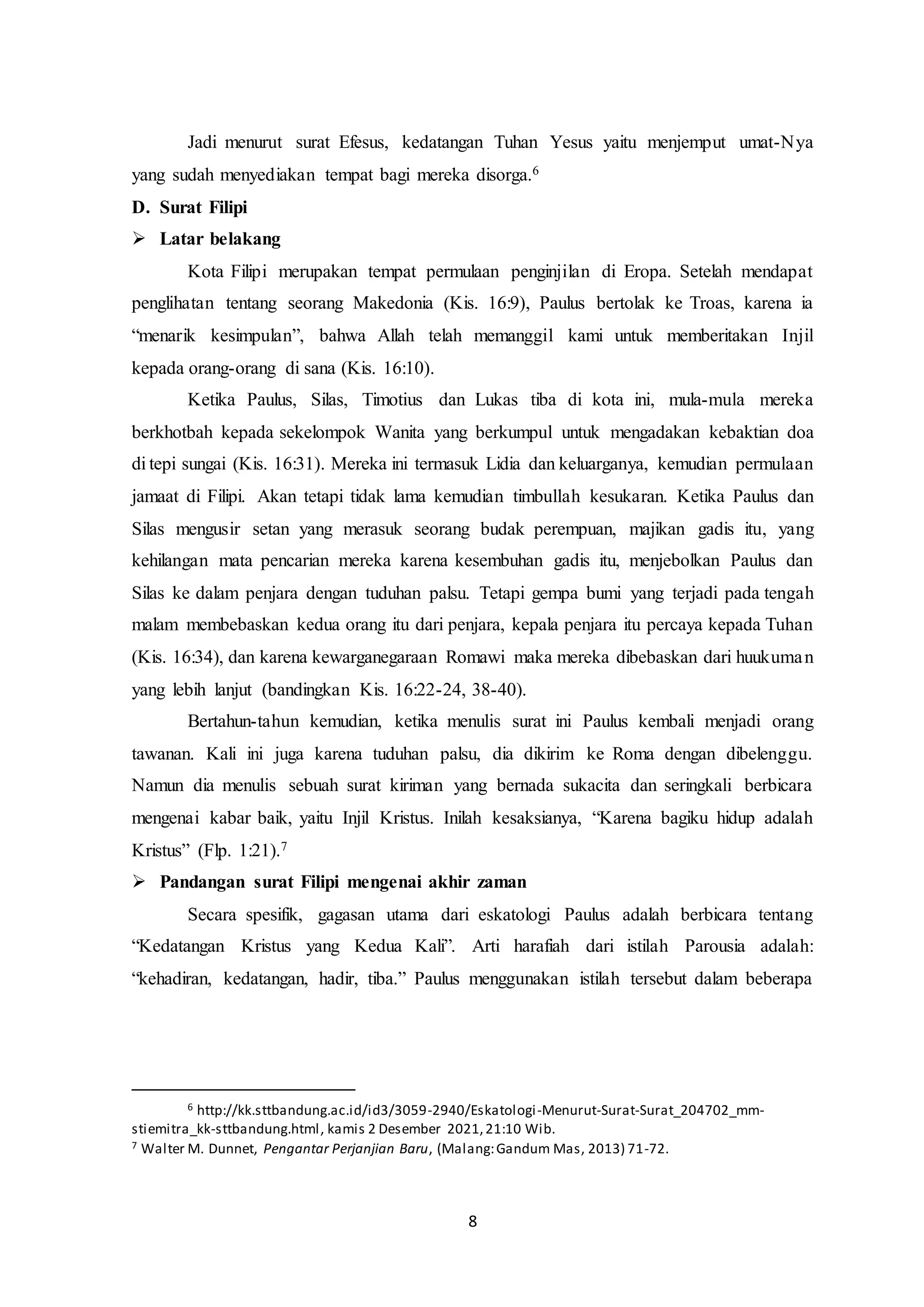 Papper pandangan akhir zaman dalam surat efesus, filipi, filemon dan ...