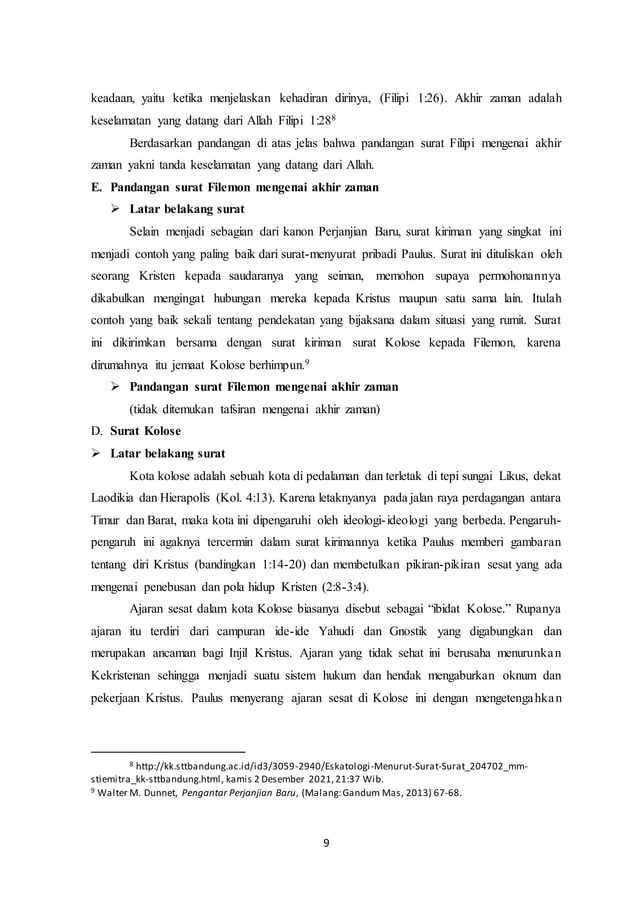 Papper pandangan akhir zaman dalam surat efesus, filipi, filemon dan ...