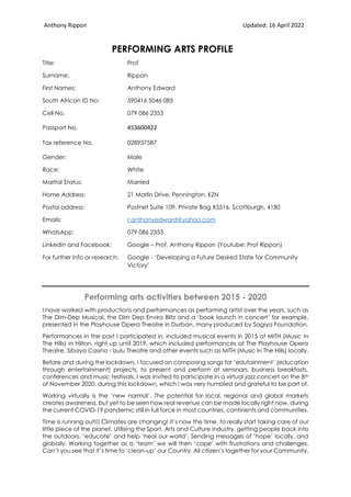 Performing Arts Profile - Prof Rippon & African Buskers | PDF