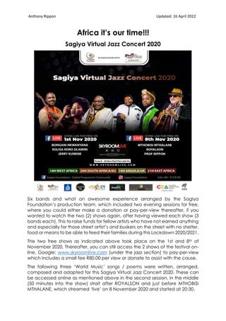 Performing Arts Profile - Prof Rippon & African Buskers | PDF