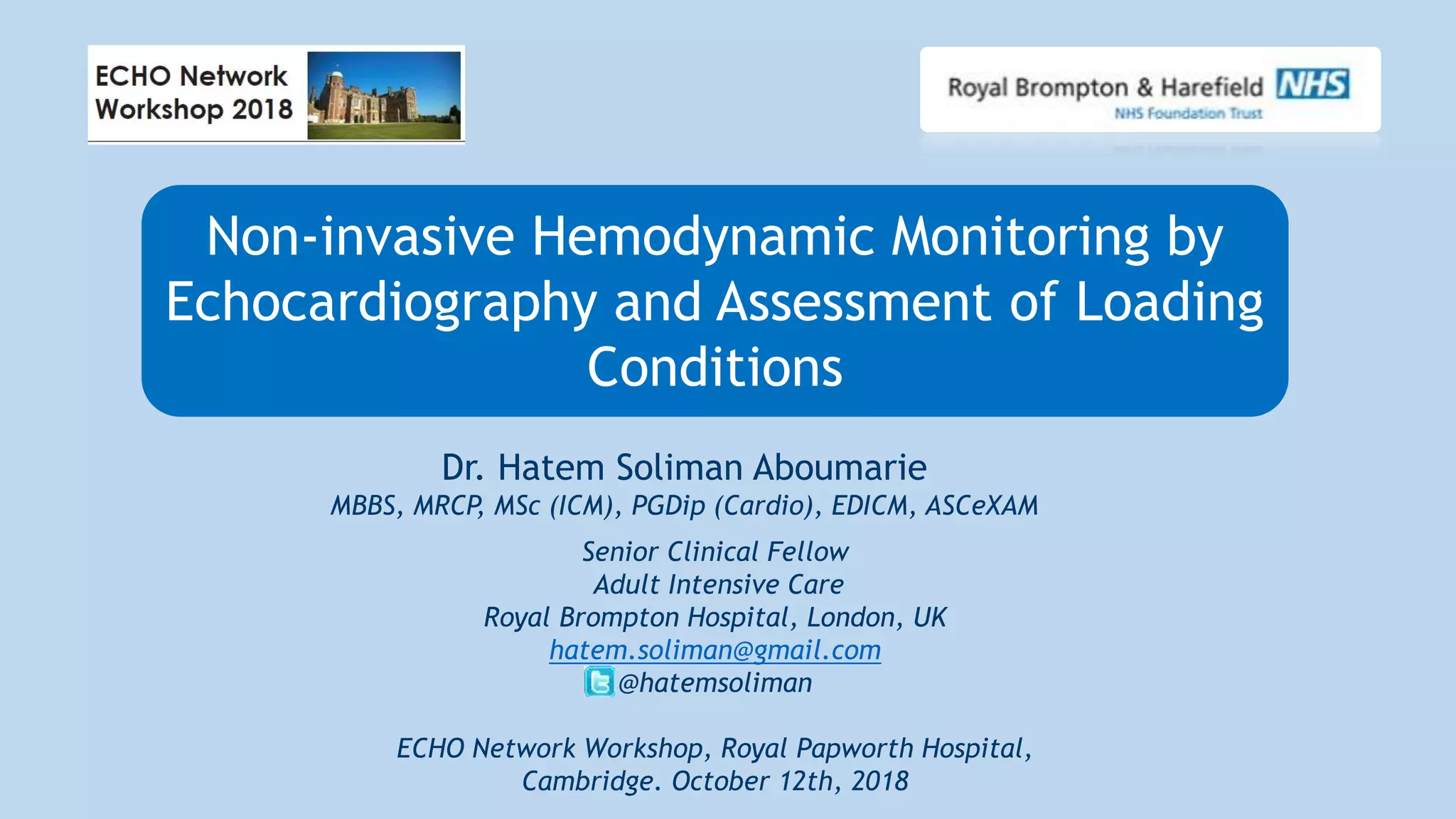 Non-invasive haemodynamic monitoring by Echocardiography | PPTX