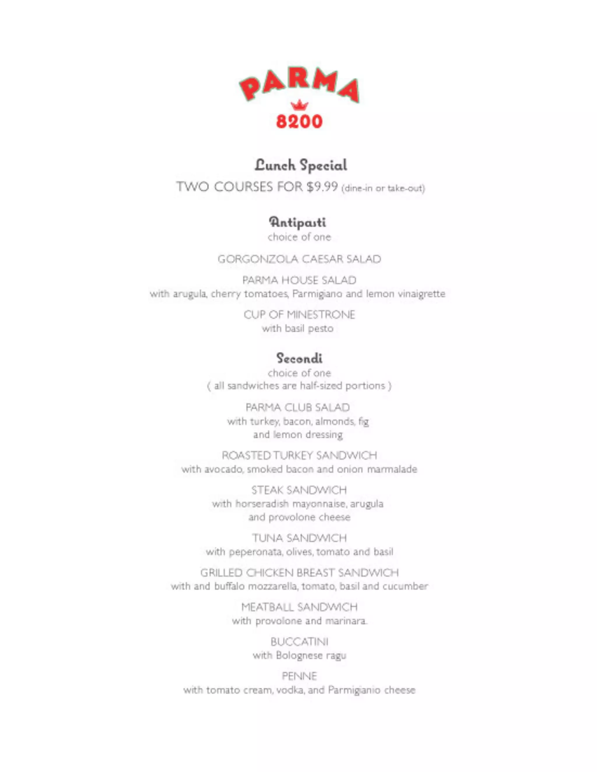 Parma 8200 2 for $10 Menu | PDF