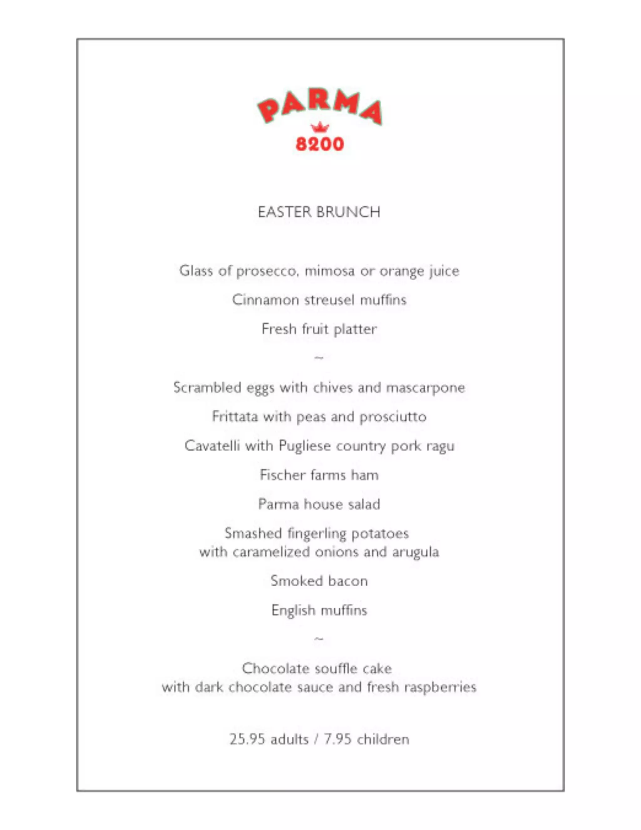 Parma 8200 Easter Brunch Menu | PDF