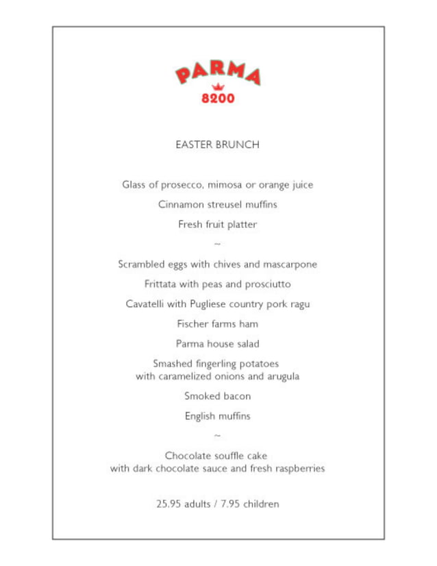 Parma 8200 Easter Brunch Menu Pdf