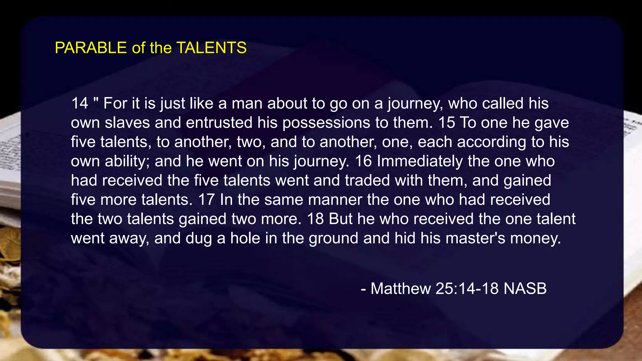 Parable of the talents | PPTX | Christianity | Religion & Spirituality