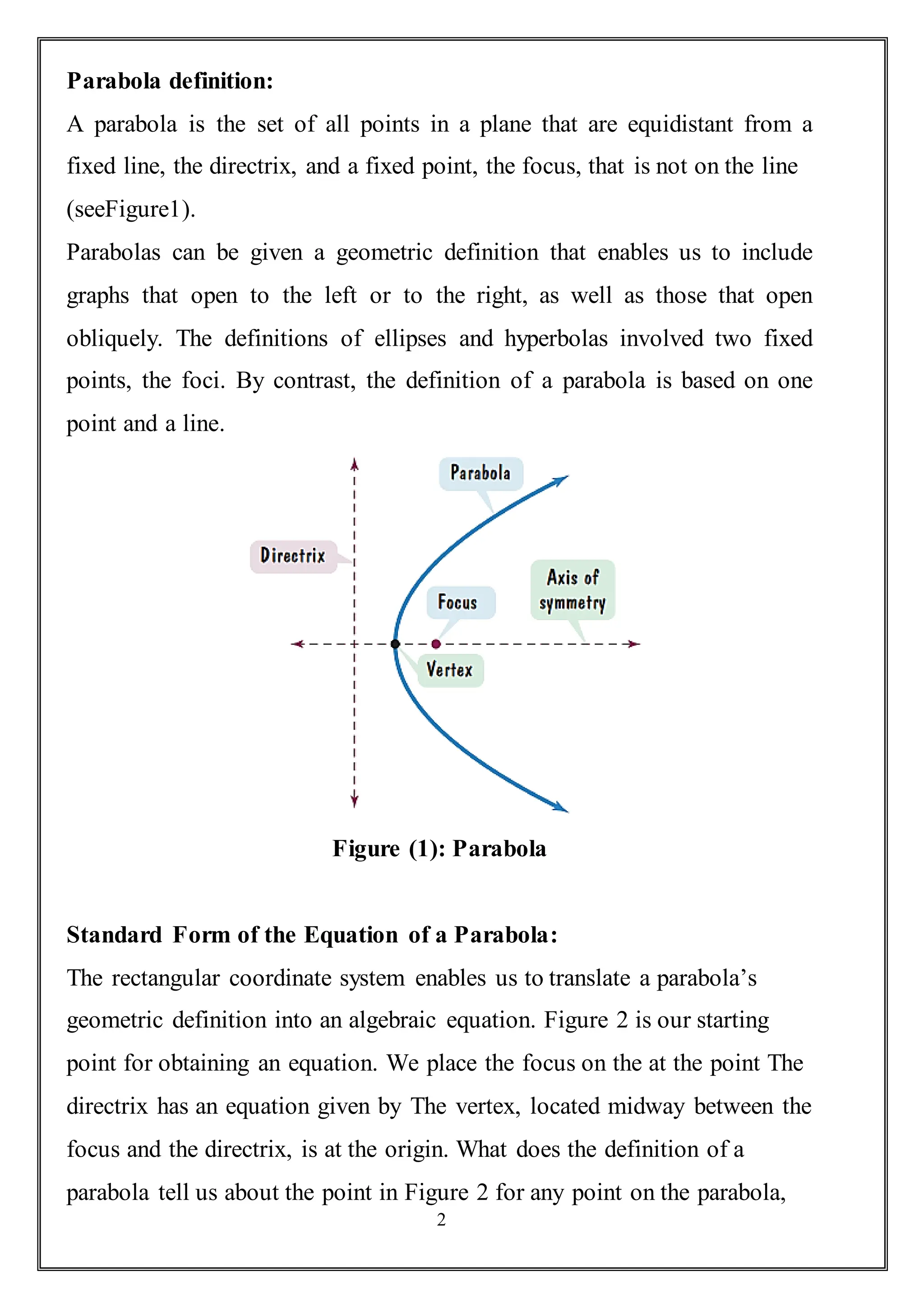 parabola.pdf parabola القطع المكافئ math | PDF | Space and Astronomy ...