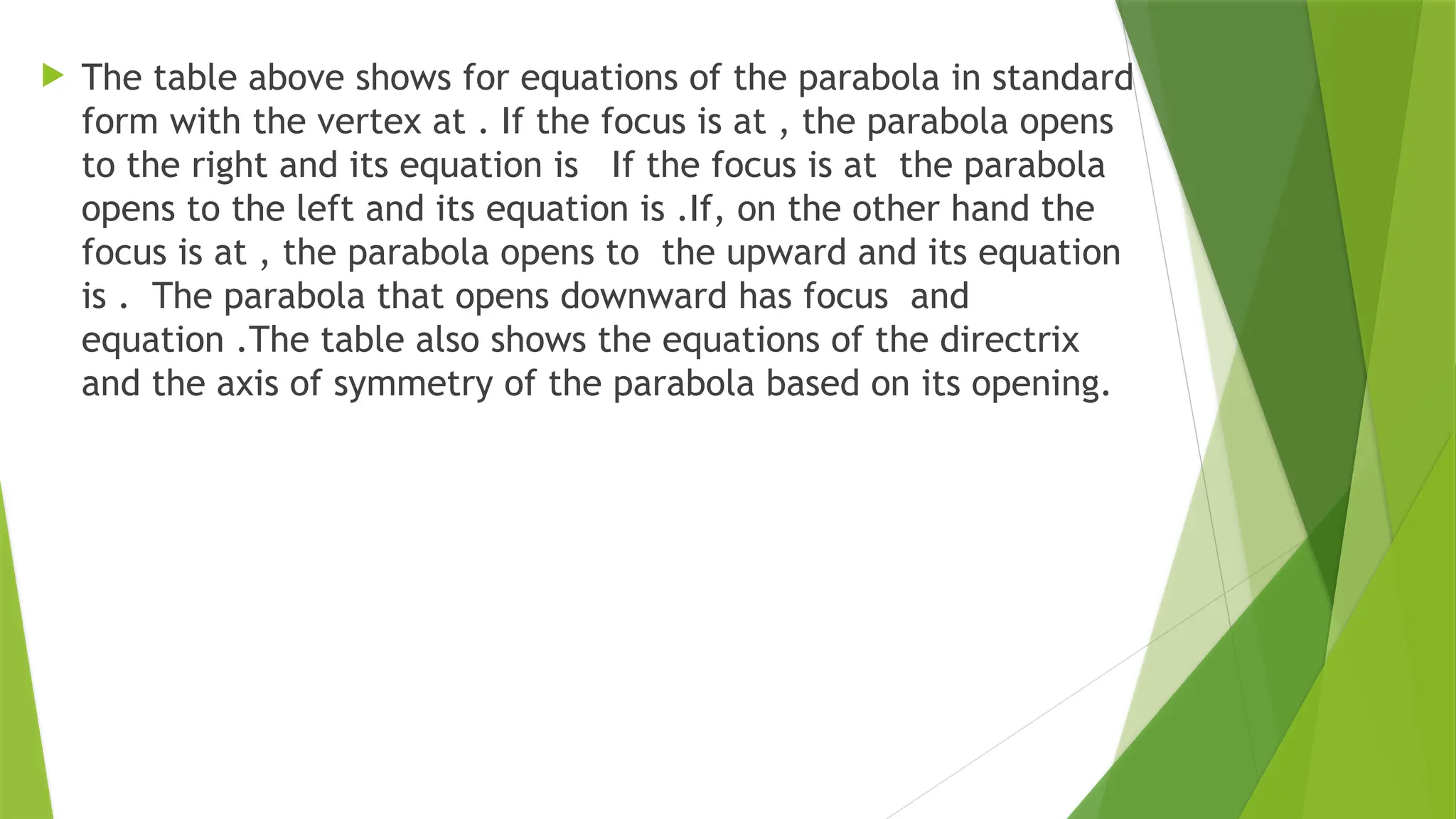 PARABOLA - pre calculus ( conic sections) | PPTX
