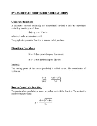 Parabola direction , vertex ,roots, minimum and maximum | PDF