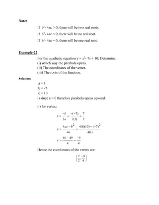 Parabola direction , vertex ,roots, minimum and maximum | PDF